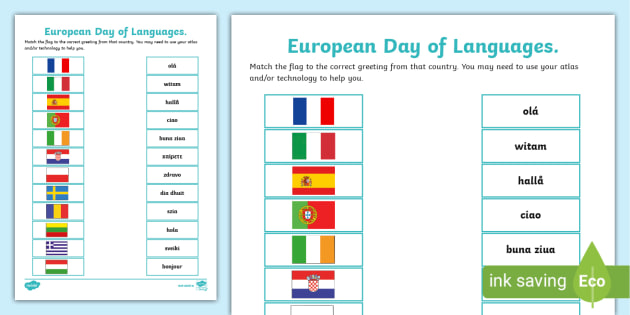 * NEW * European Day of Languages Flag Matching Activity Sheet