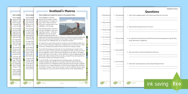 Scotland's Munros Differentiated Reading Comprehension Activity-Scottish