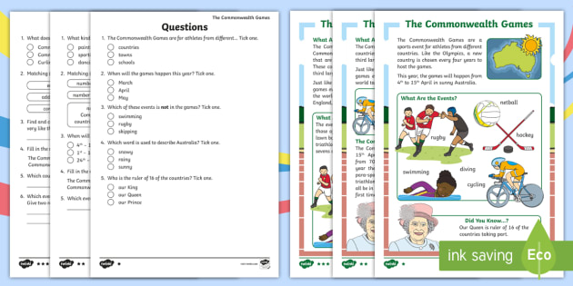 KS1 The Commonwealth Games Differentiated Reading Comprehension Activity