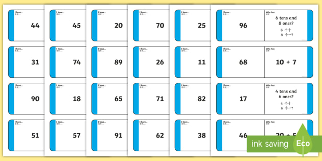 Place Value Loop 2 Digits Cards English/Mandarin Chinese - Place Value Loop
