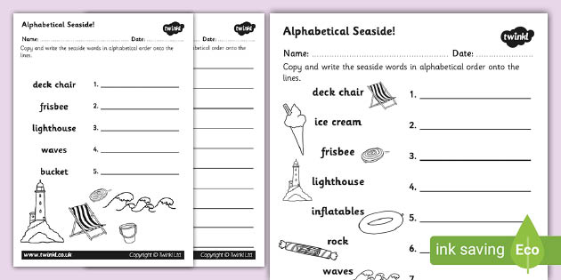 KS1 Seaside Alphabet Ordering Worksheet