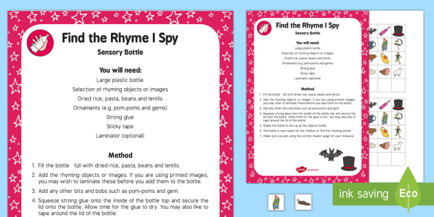 Find the Rhyme I Spy Sensory Bottle (teacher made)
