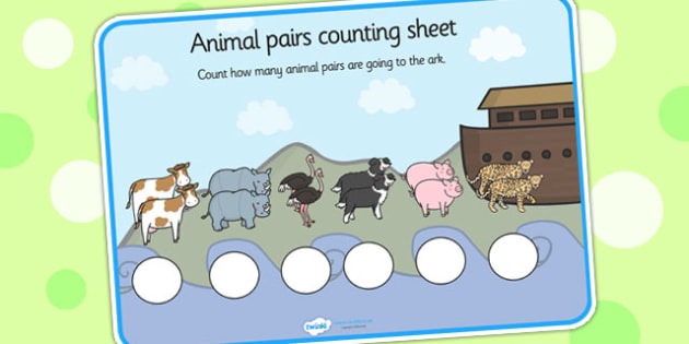 Animal Pairs Counting Worksheet - animals, counting, worksheets