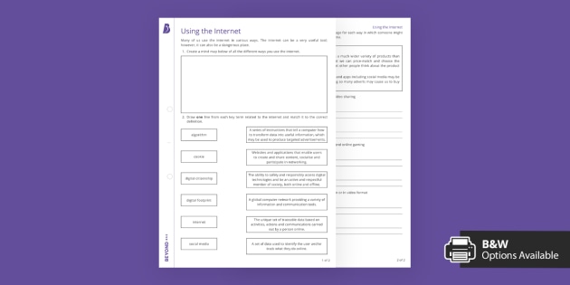 Using the Internet Worksheet | Health and Wellbeing | Beyond