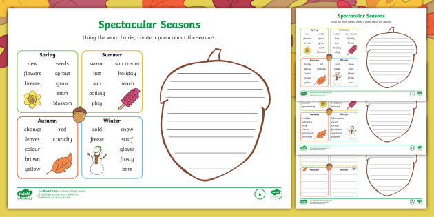 Little Acorns Spectacular Seasons Poetry Differentiated Worksheet ...