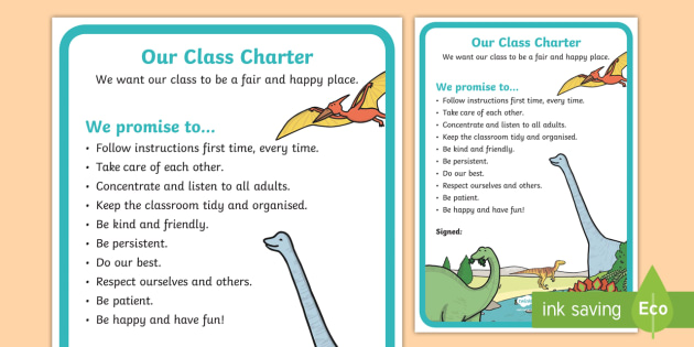 Editable Class Charter Dinosaur-Themed Display Poster