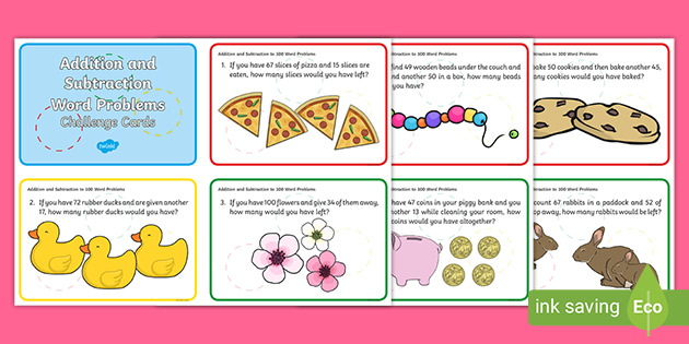 Worded Addition and Subtraction to 100 Challenge Cards