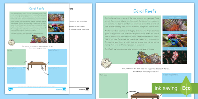 Coral Reefs Main Idea Activity - ELA - Reading Comprehension