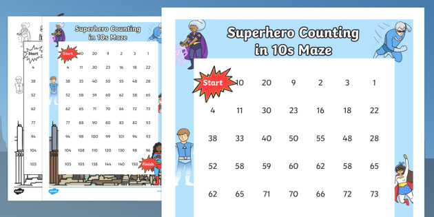 Superhero Themed Counting in 10s Maze (teacher made)
