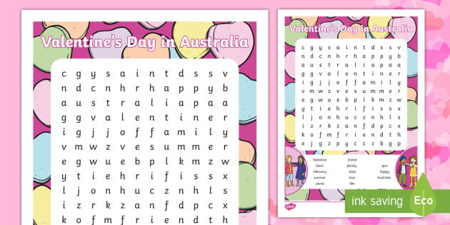 Valentine's Day Word Search | Australian Primary Resource