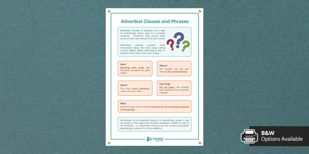 Adverbial Clauses and Phrases Poster (teacher made)