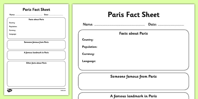 Facts About Paris Writing Template (teacher made)