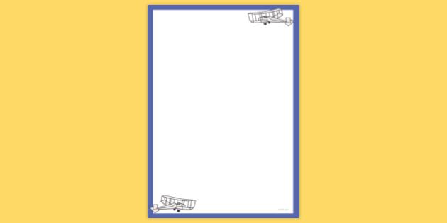 FREE! - Simple Blank Wright Flyer Aeroplane Page Border | Page Borders