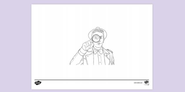 Detective with Magnifying Glass | Colouring Sheets | Twinkl