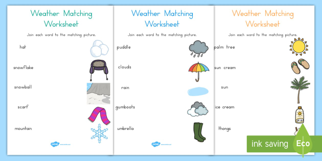 Winter Word and Picture Matching Worksheet Temperate - matching