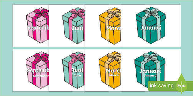 Months of the Year Presents Display Posters Indonesian