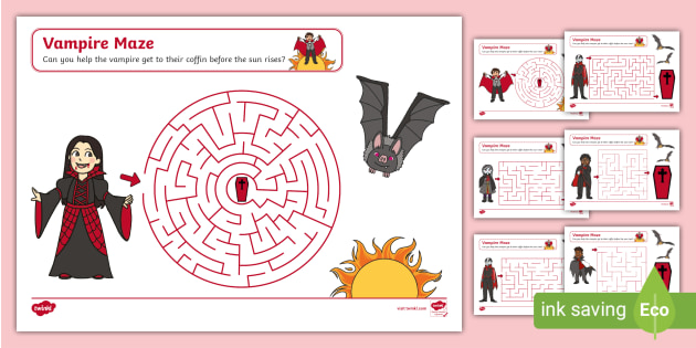 FREE! - Vampire Maze Activity Worksheets (teacher made)