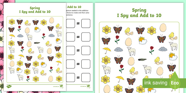 👉 Spring I Spy and Add to 10 (teacher made)