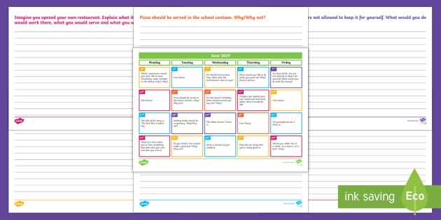 June Writing Prompts Display Calendar