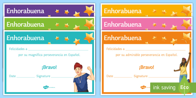 Spanish End of Year Resilience Award Certificate