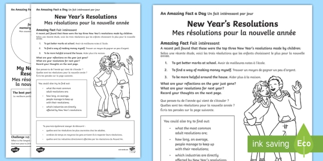 New Years Resolutions Worksheet / Worksheet English/French