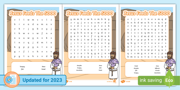 Jesus Feeds 5000 Word Search Bible Activities For