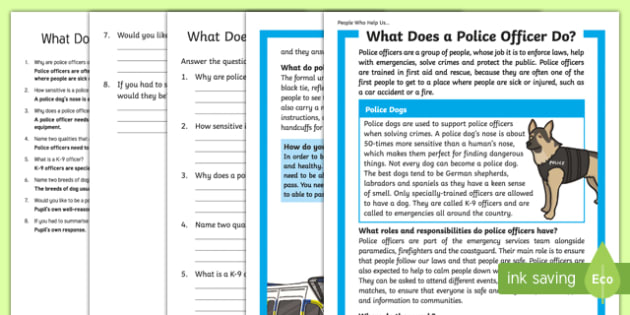 What Does A Police Officer Do? Differentiated Reading Comprehension ...