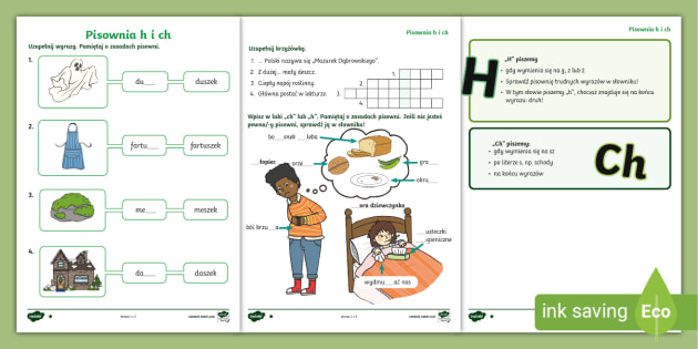 Pisownia h i ch | Karty pracy | Ortografia | Język polski