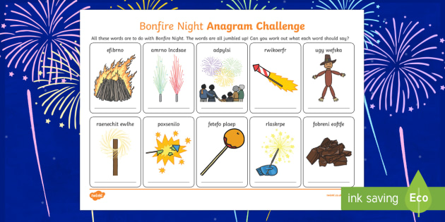 Bonfire Night Anagrams Activity | KS1 Resources | Twinkl