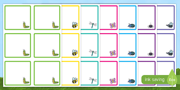 👉 Minibeast Themed Square Peg Labels, cloakroom labels editable