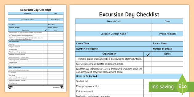 Excursion Day Checklist (teacher made)