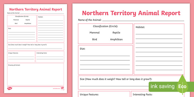 Northern Territory Animal Information Report (teacher made)