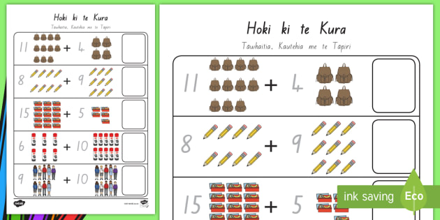 Back to School Trace, Count and Add to 20 Worksheet Te Reo Māori