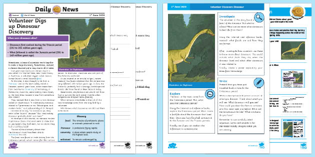 Volunteer Discovers Dinosaur Daily Activity and Story Pack (ages 7-11)