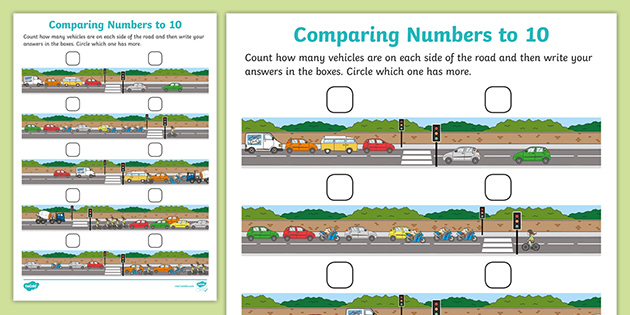 👉 Comparing Numbers to 10 Transport-Themed Activity