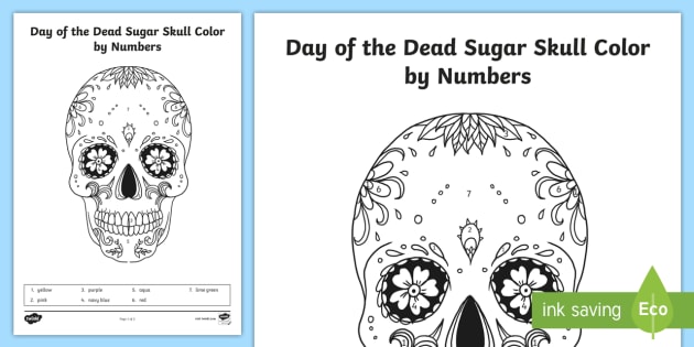 Day of the Dead Sugar Skull Color by Numbers - day of the dead