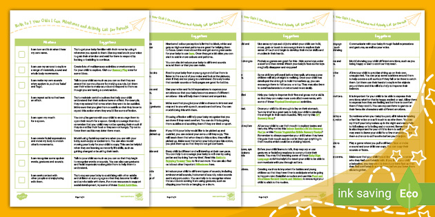 Birth-1 Year Olds I Can Milestones and Activity List Parents
