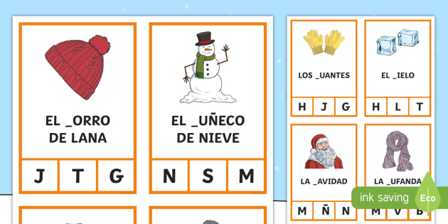 Winter Peg Activity Game Spanish
