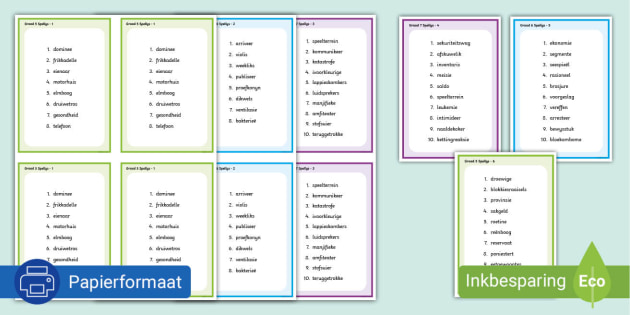 FREE! - Spellyste vir Graad 5 - 7 (teacher made)