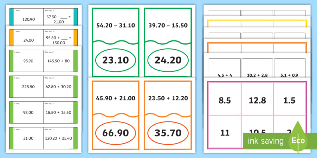 Decimal Addition and Subtraction Bingo | Maths Resources