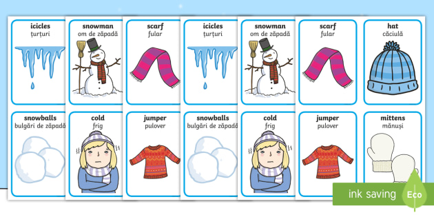Winter Pairs Matching Cards English/Romanian - Winter Pairs Matching Game