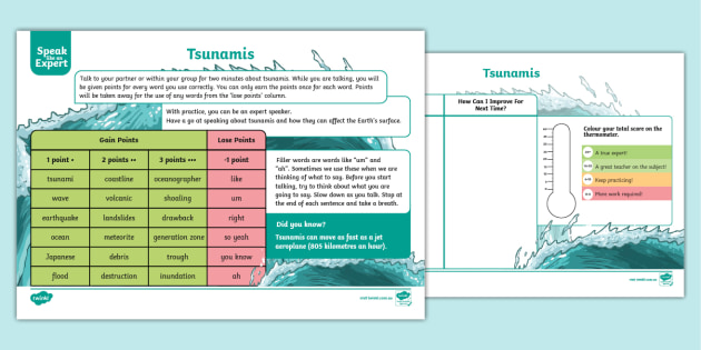 Tsunamis Speaking Challenge Card (teacher made)