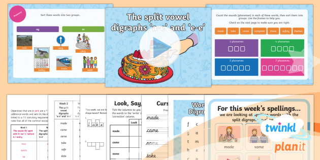 PlanIt English Y1 Term 2B W2: Split Digraphs 'a-e' and 'e-e' Spelling Pack