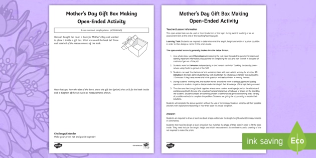 Mother's Day Gift Box Making Open-Ended Worksheet / Worksheet