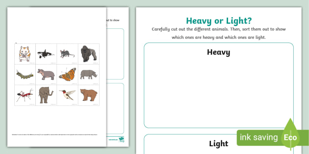 Light Heavy Sorting Worksheet Heavy Or Light: Sort It Out Activity