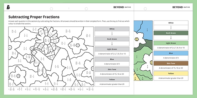 👉 Subtracting Proper Fractions Colour By Number - KS3 Maths