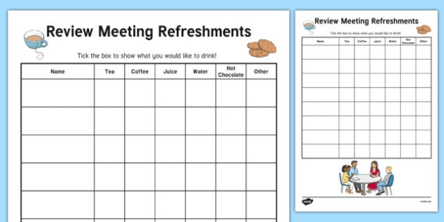 Person Centred Review Meeting Refreshment List With Categories