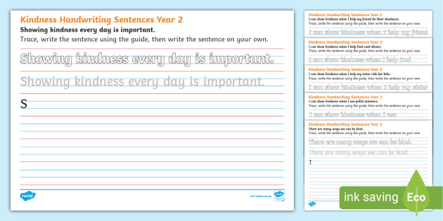 Kindness Year 2 Handwriting Practice Worksheets