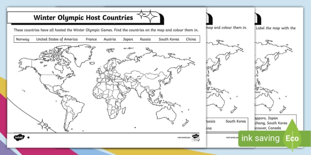 KS1 Winter Olympics Host Countries Differentiated Worksheet / Worksheet