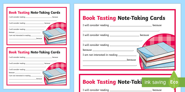 Book Tasting Note-Taking Cards